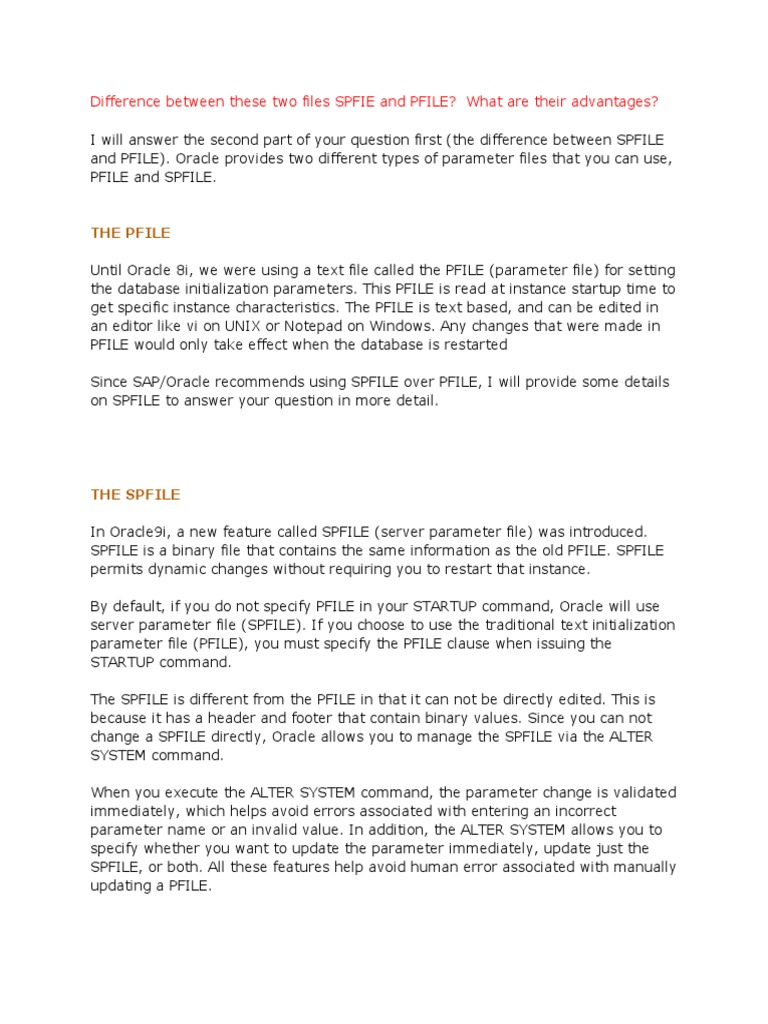 Difference Between These Two Files SPFIE and PFILE? What Are Their Advantages? | PDF | Scope ...