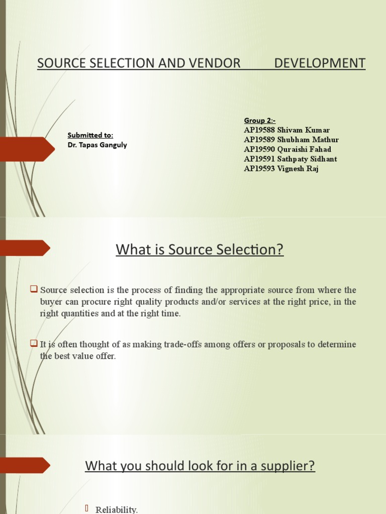 Source Selection and Vendor Development | PDF | Supply Chain | Business Process