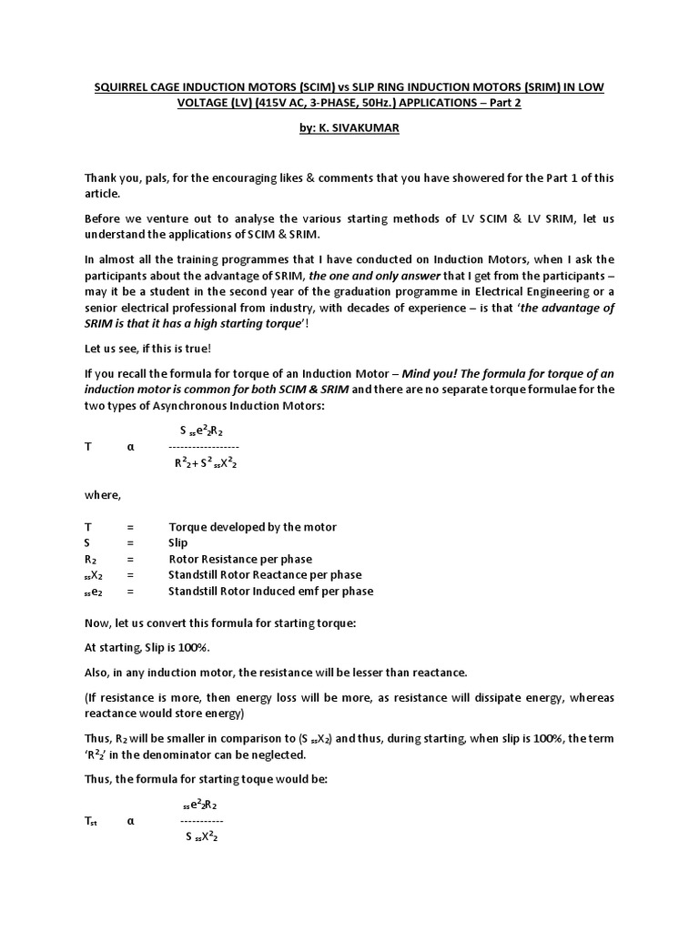 SCIM Vs SRIM - Part 2 | PDF | Electric Motor | Electrical Components