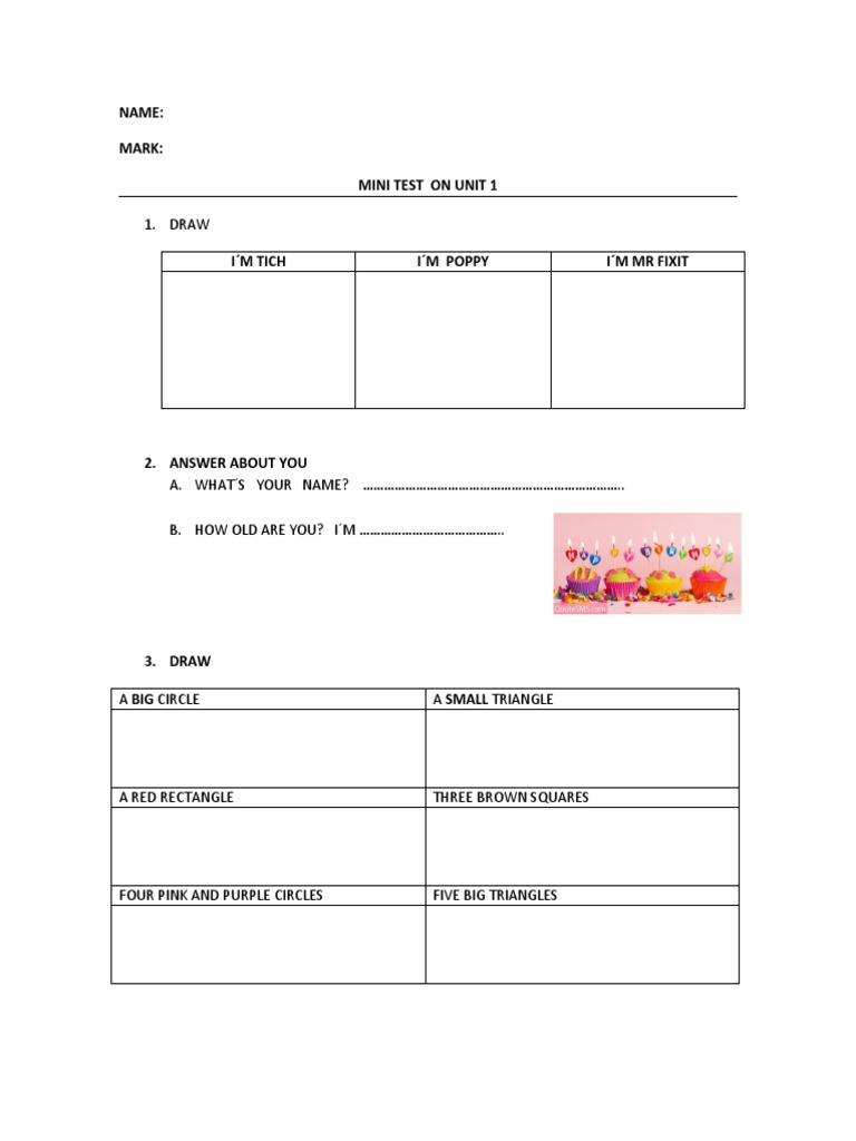 Draw: Name: Mark: Mini Test On Unit 1 | PDF | Sports & Recreation ...