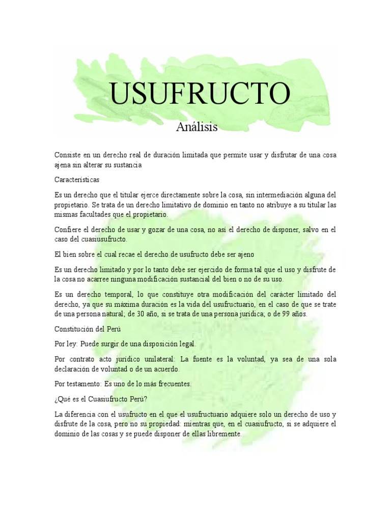 USUFRUCTO | PDF | Propiedad | Derecho Civil (Common Law)