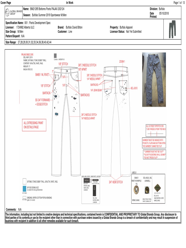 Tech Pack - PDM PDF | PDF | Seam (Sewing) | Textiles