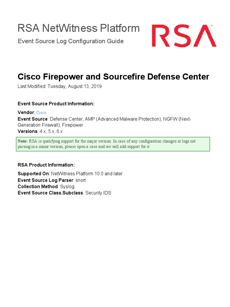 Rsa Netwitness Platform: Cisco Firepower and Sourcefire Defense Center ...