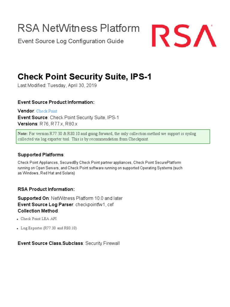Rsa Netwitness Platform: Check Point Security Suite, Ips-1 | PDF ...