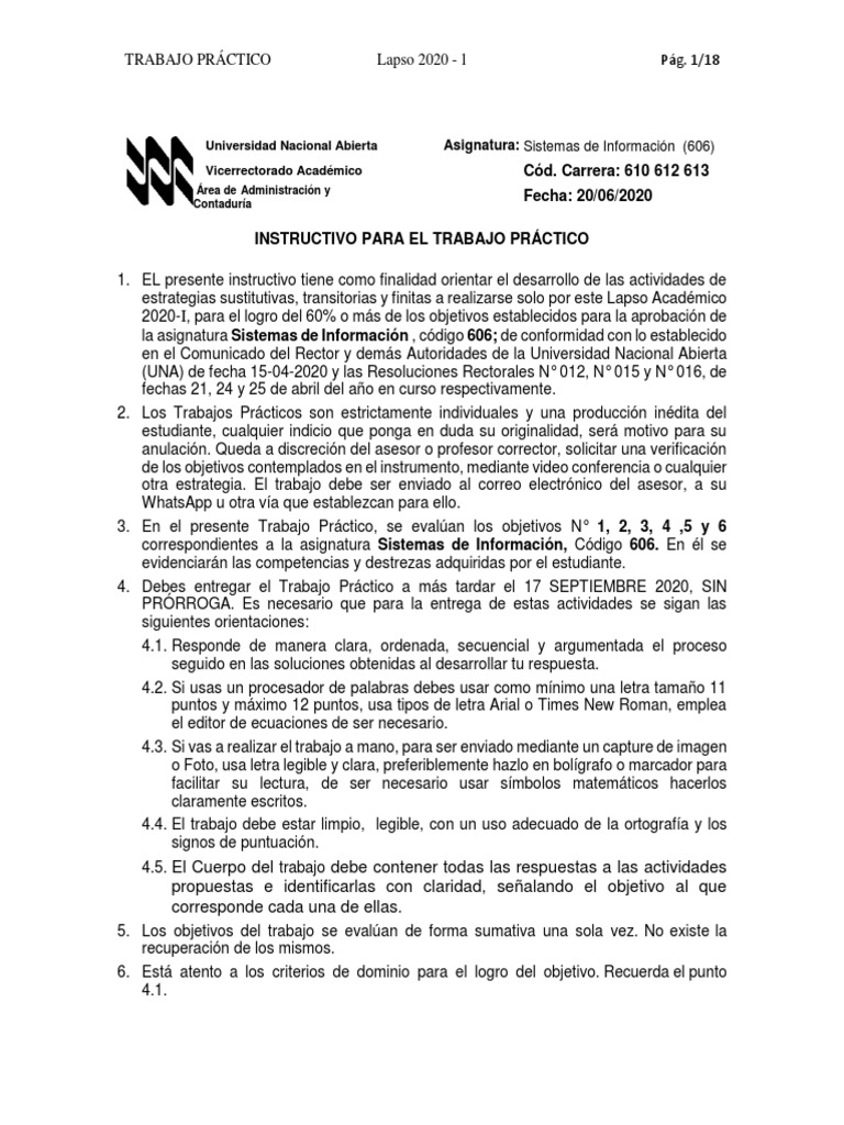 Instructivo Trabajo Práctico Sistemas Información | PDF | Sistema de ...