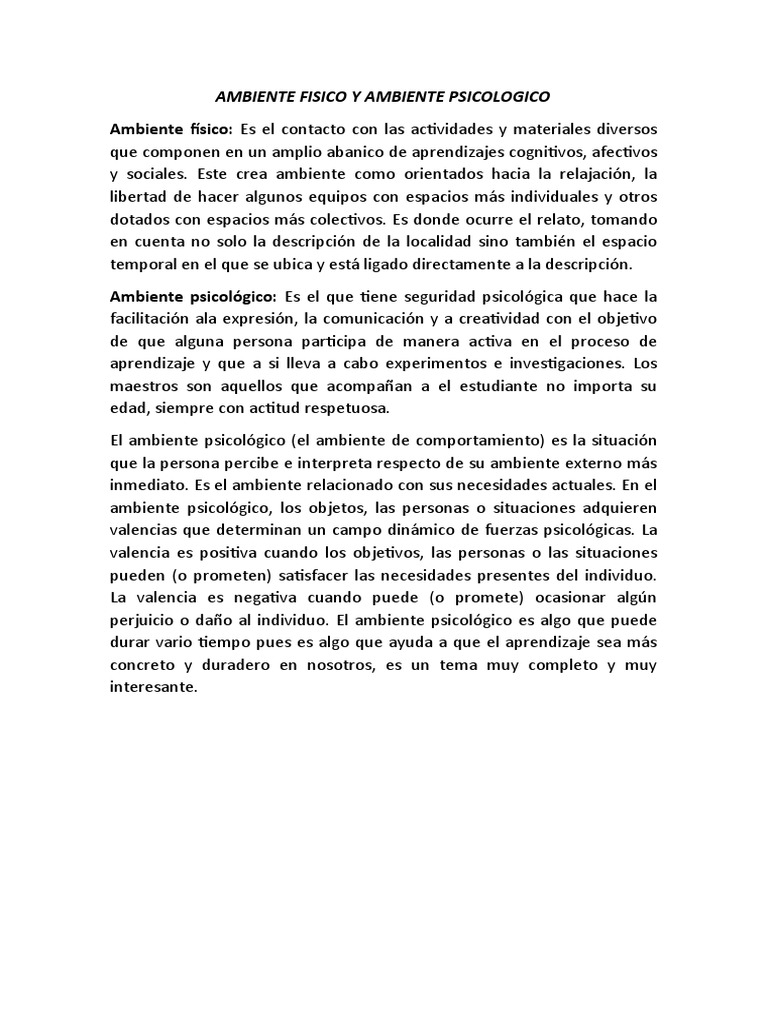 Ambiente Fisico y Ambiente Psicologico | PDF | Ciencia y matemáticas