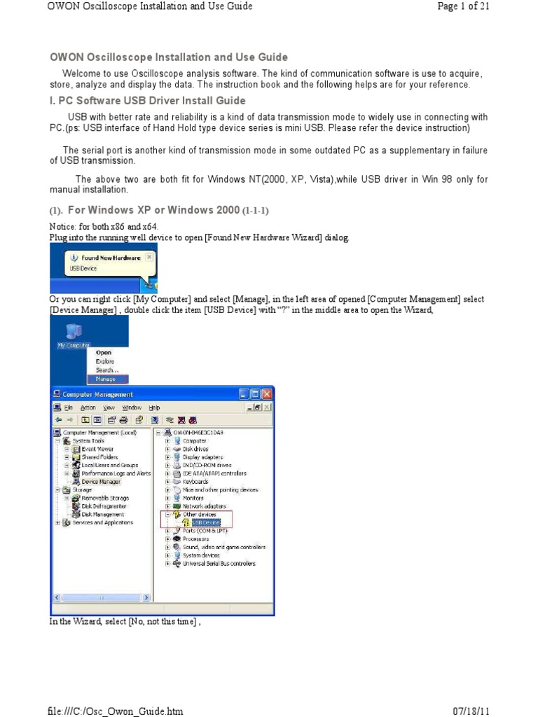 OWON Oscilloscope Installation and Use Guide | PDF | Device Driver | Microsoft Windows
