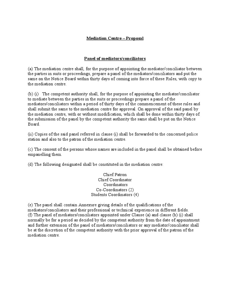 Proposal - Mediation Centre | PDF | Mediation | Settlement (Litigation)