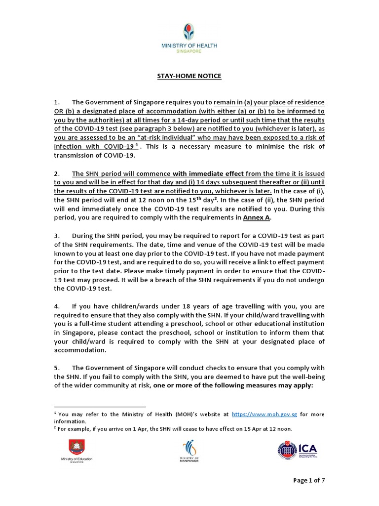 Stay Home Notice | PDF | Hygiene | Employment