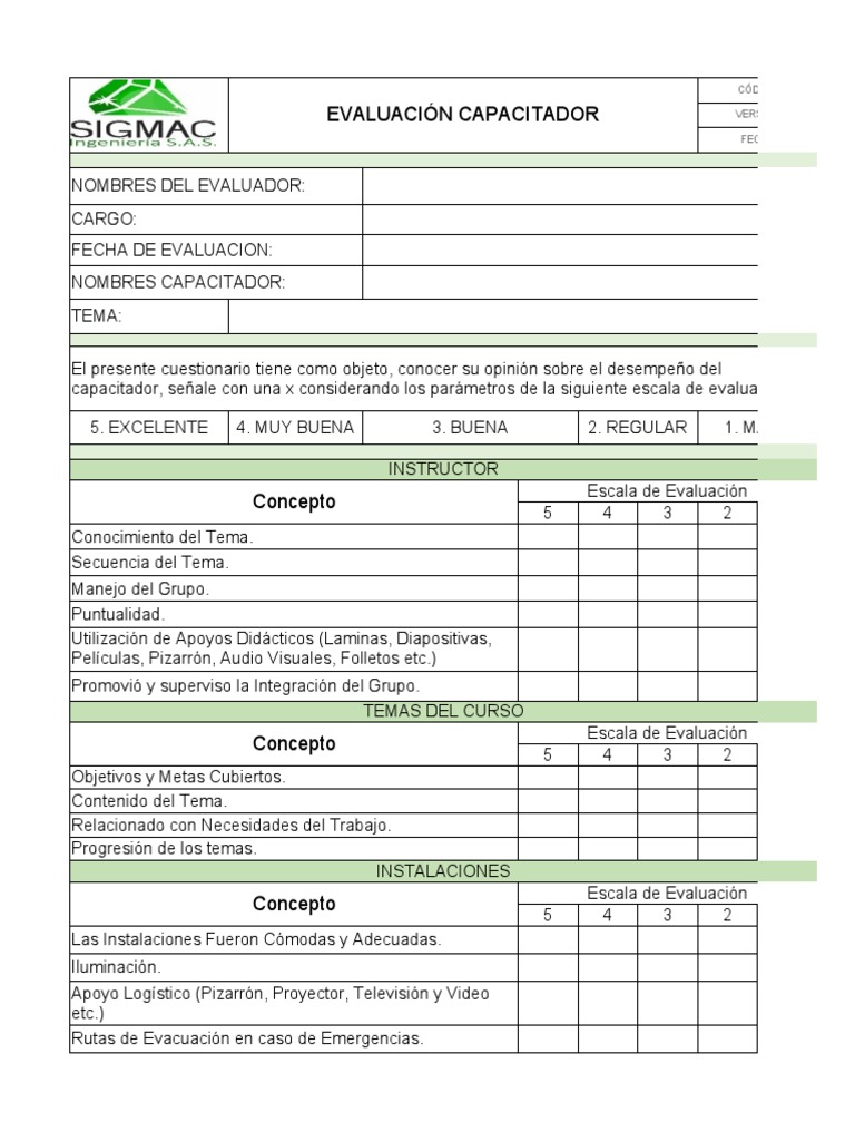 Evaluación Capacitador | PDF