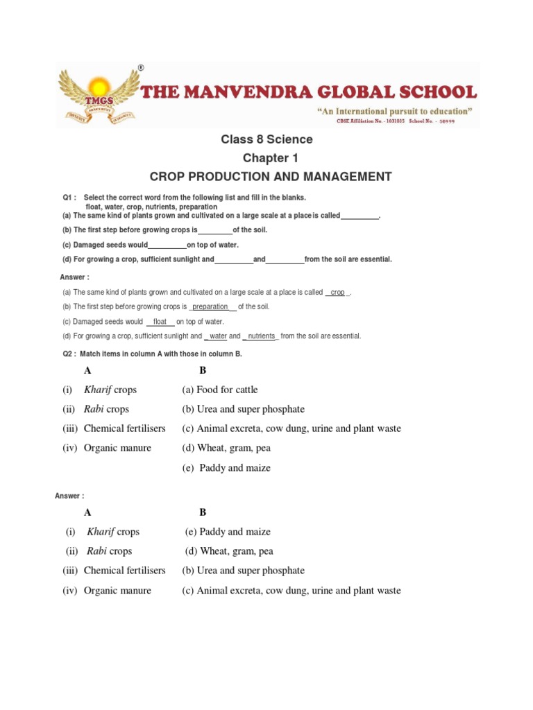 NCERT Solutions For Class 8 Science Chapter 1 | PDF | Irrigation ...