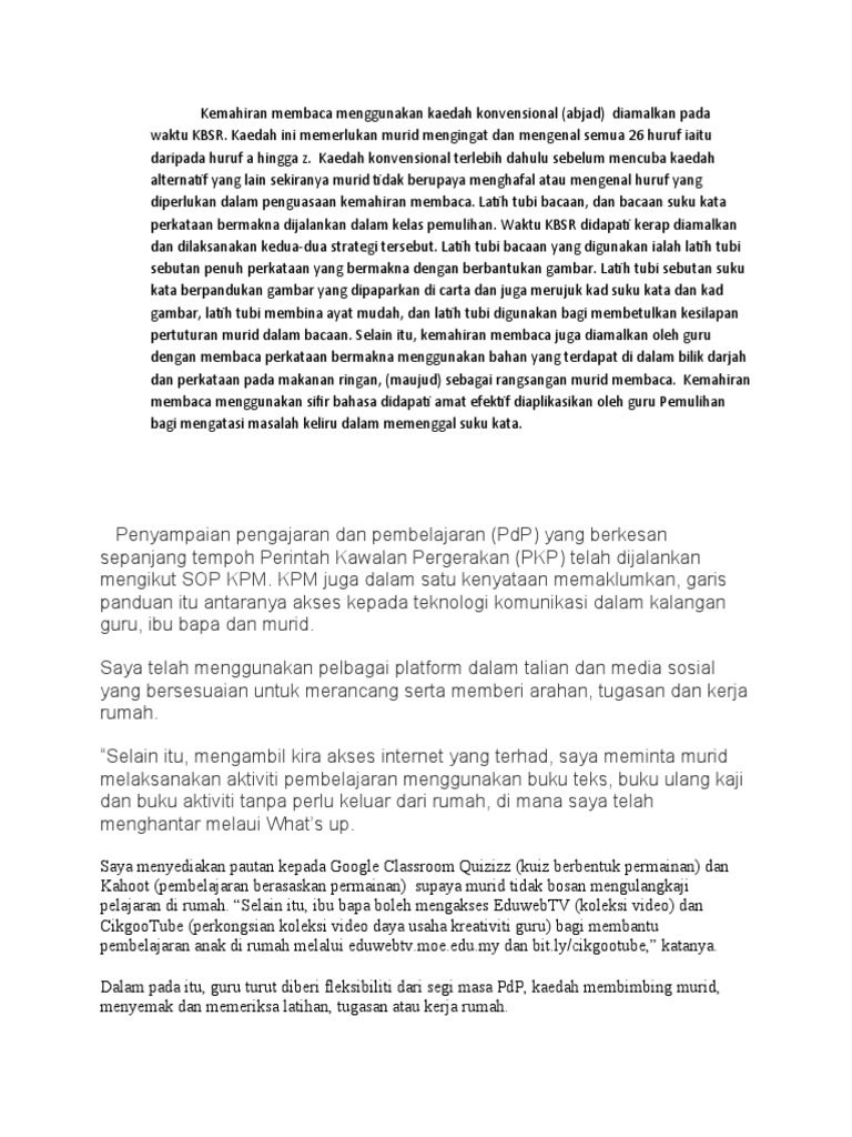 Kemahiran Membaca Menggunakan Kaedah Konvensional | PDF Kemahiran Membaca Menggunakan Kaedah Konvensional | PDF