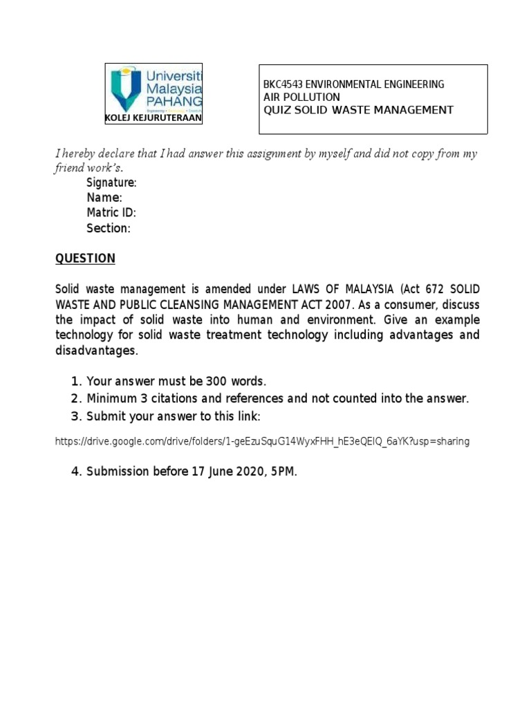 Quiz Solid Waste Management | PDF | Art | Science & Mathematics
