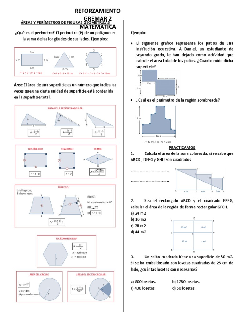 Areas y Perimetros | PDF | Rectángulo | Formas geométricas