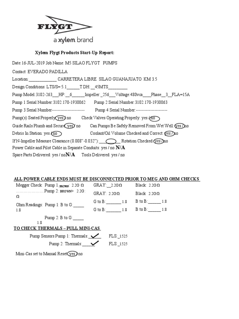 Xylem Flygt Start-Up Report Summary | PDF