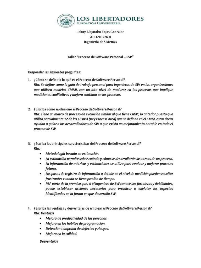 JARG - Taller Proceso de Software Personal - PSP | PDF | Informática y ...