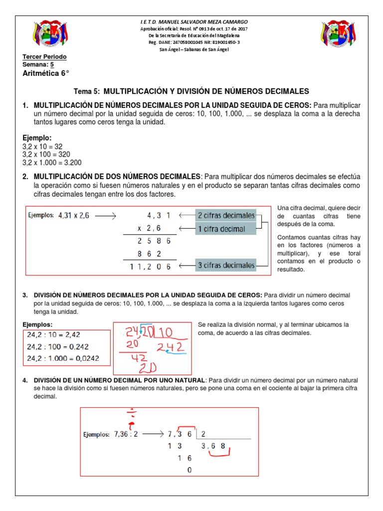 Multiplicación y División de Decimales | PDF | Multiplicación | Decimal