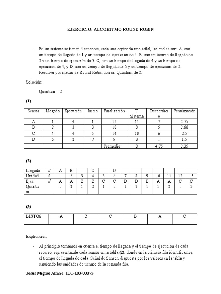 Ejercicio Algoritmo Round Robin | PDF | Matemáticas Aplicadas | Programación de computadoras