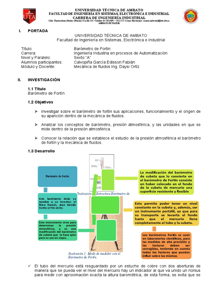 Barómetro de Fortin | PDF | Presión | Física Aplicada e Interdisciplinaria