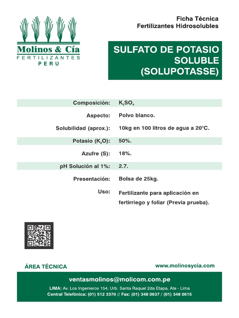Sulfato de Potasio Soluble (Solupotasse) | PDF