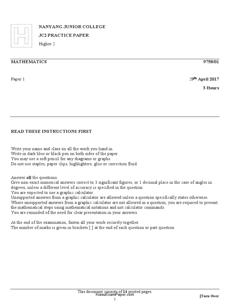 (Free) 2017 A Level Specimen Paper With Solutions | PDF | Area | Equations