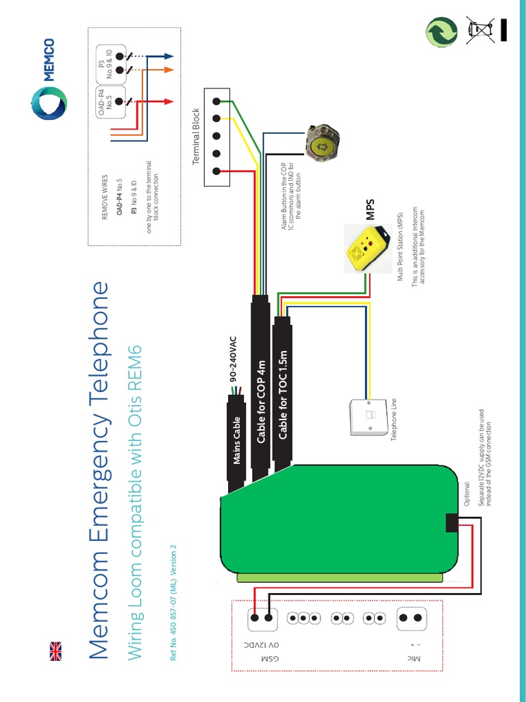 450 857 07 C44CL Memcom Otis REM6 Wiring Loom V02 ML | PDF | Electrical ...