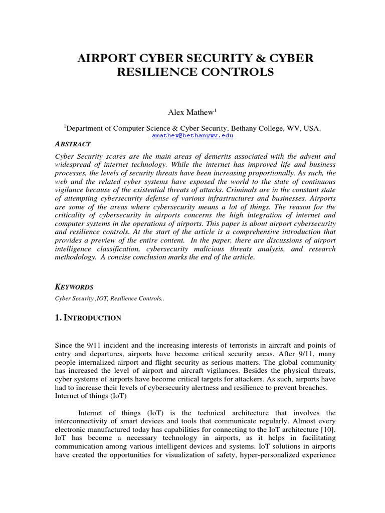 Airport Cyber Security & Cyber Resilience Controls: Alex Mathew | PDF ...