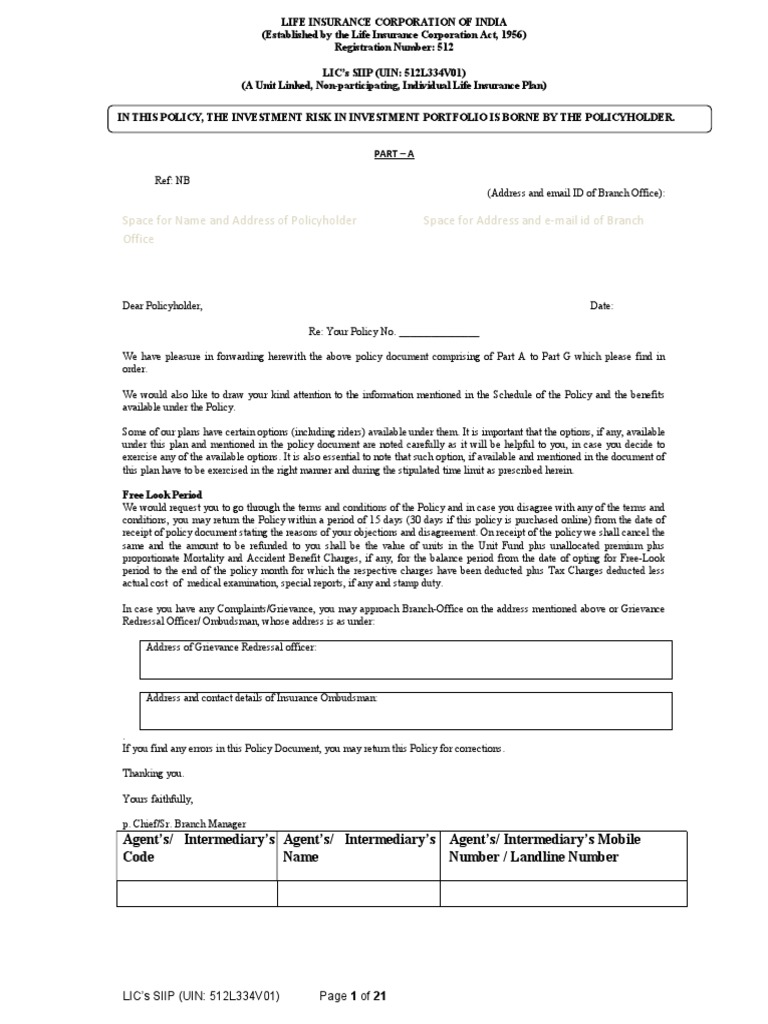 LIC SIIP Policy Document Overview | PDF | Life Insurance | Insurance