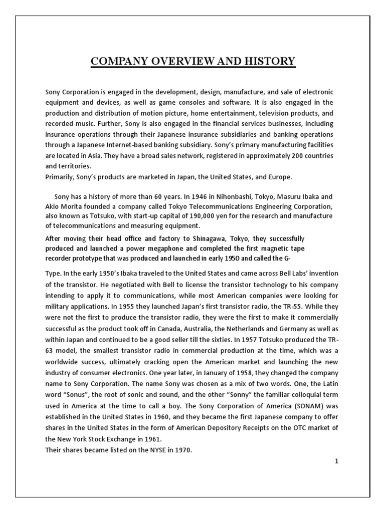 Sony Company Overview PDF | PDF | Sony | Marketing