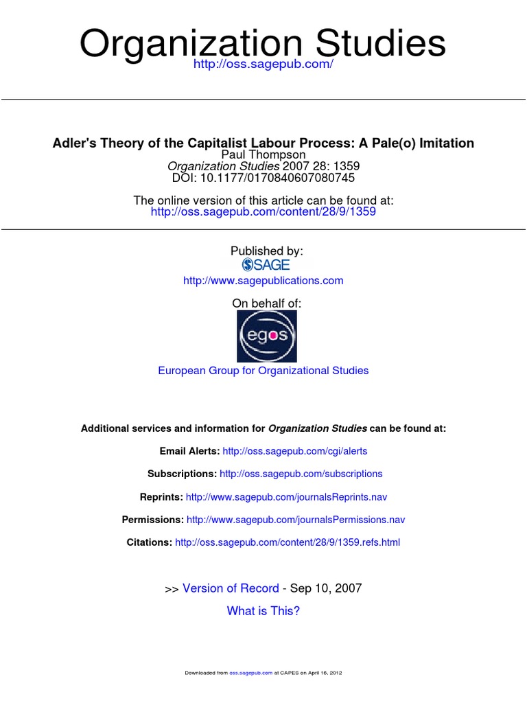 Adler's Theory of The Capitalist Labour Process PDF | PDF | Marxism ...
