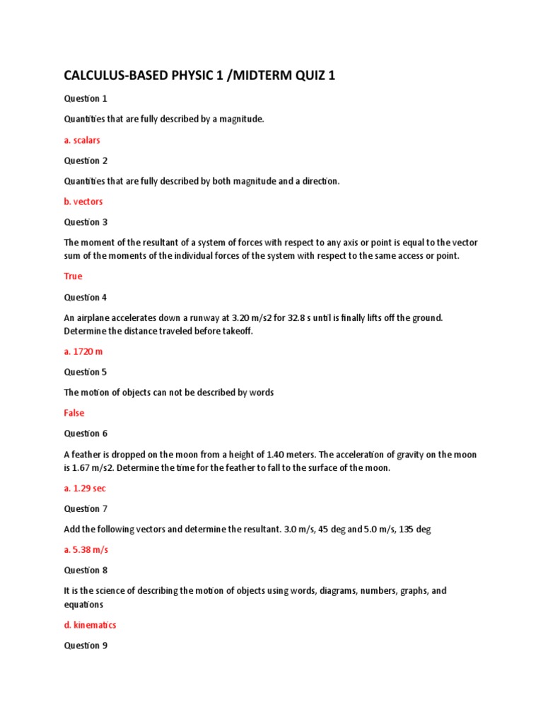 Calculus Based Physics 1 Midterm Quiz 1 by Jezza | PDF | Euclidean ...