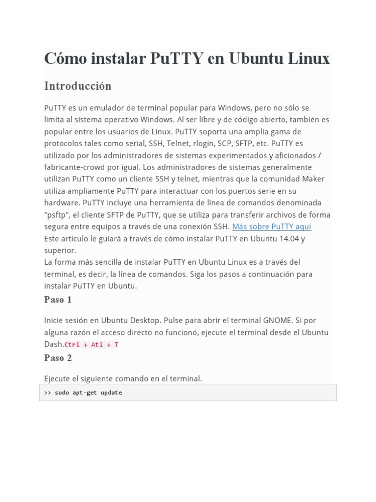 Instalar PuTTY en Ubuntu: Guía Rápida | PDF | Cubierta segura ...