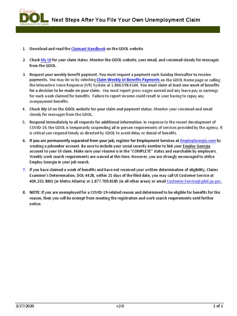 Next Steps After You File Your Own Unemployment Claim: Claimant ...