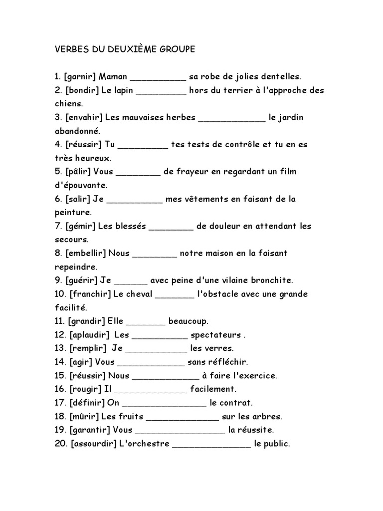 Exercices sur les Verbes du 2e Groupe | PDF