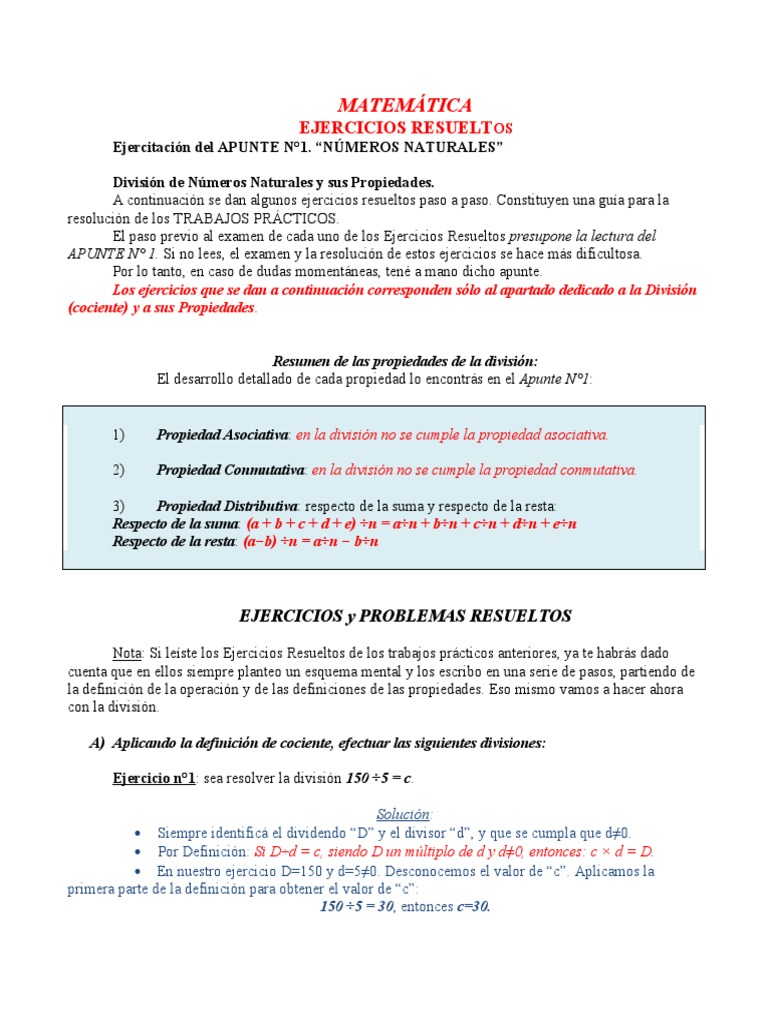Ejercicios Resueltos de División Natural | PDF | División (Matemáticas ...