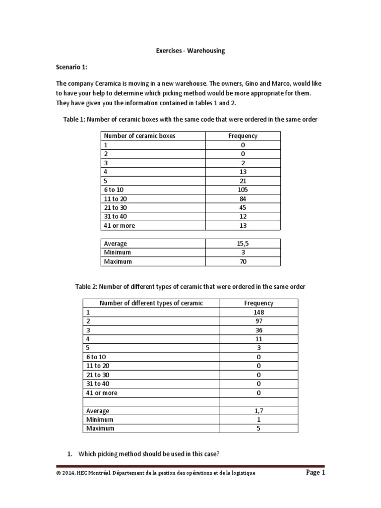 Exercises Warehousing | PDF | Logistics | Supply Chain Management