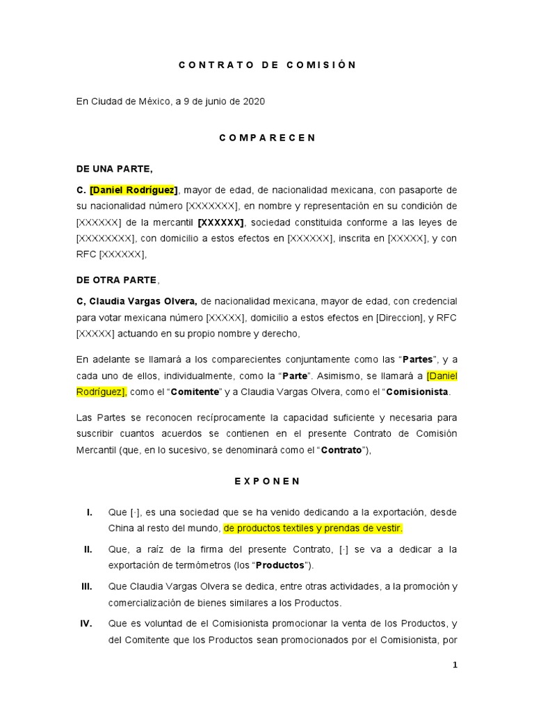 Machote Contrato de Comision - NOMBRE COMISIONISTA | PDF | Salario | Gobierno