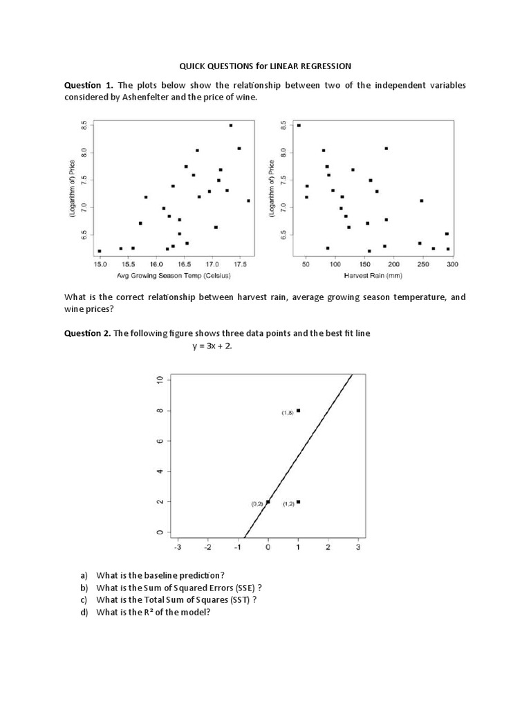 Quick Questions For Linear Regression | PDF