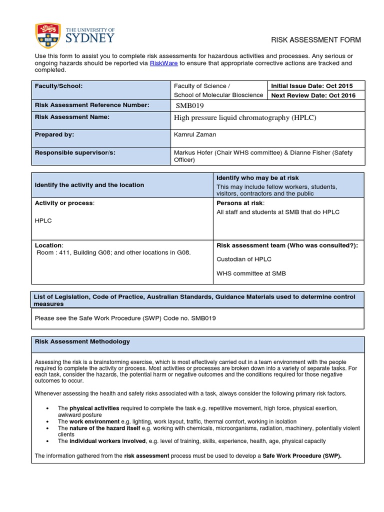 A Risk Assessment for High Pressure Liquid Chromatography (HPLC ...