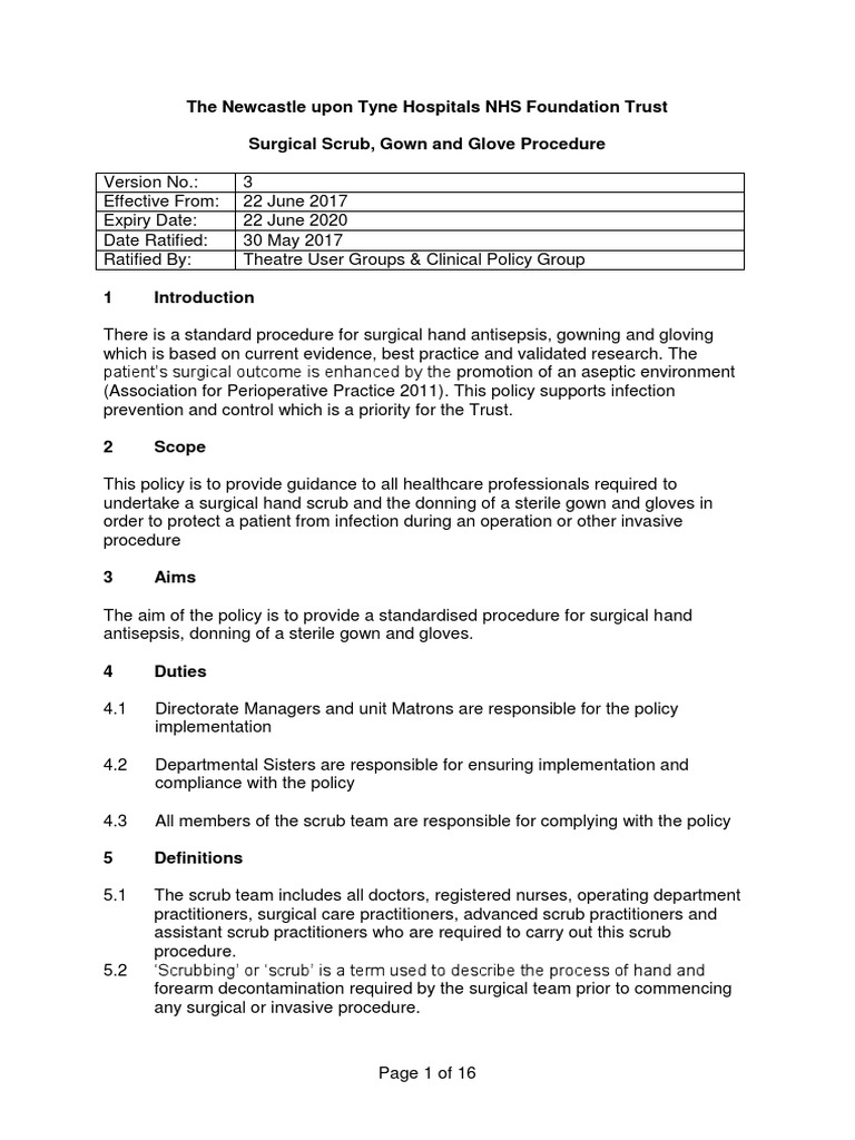 Surgical Scrubs Procedure | PDF | Operating Theater | Glove