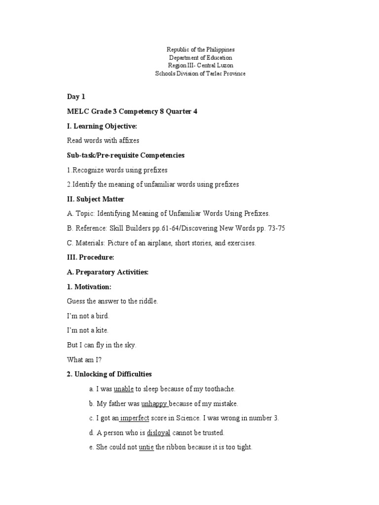 Lp Grade 3 Competency 8 Quarter 4 Pdf Word Linguistic Typology
