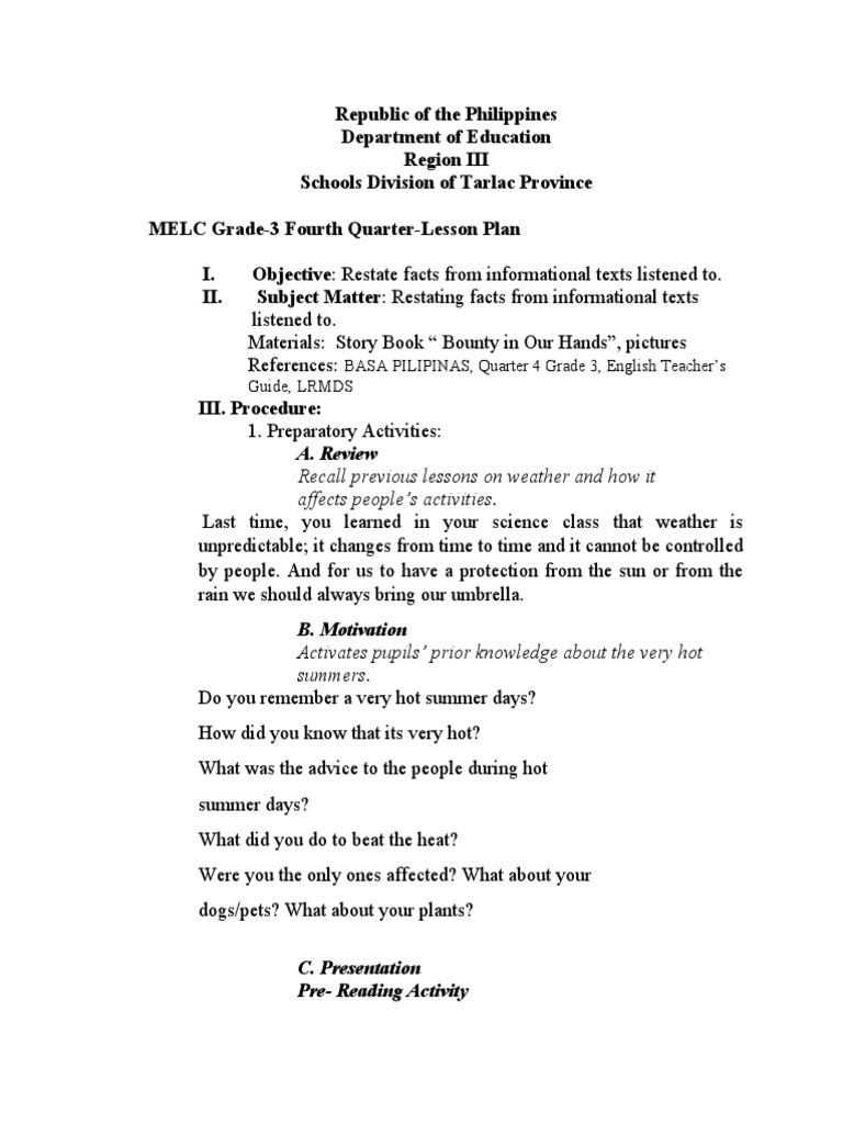 Preparing for the Unexpected: A Lesson Plan on Restating Facts from ...