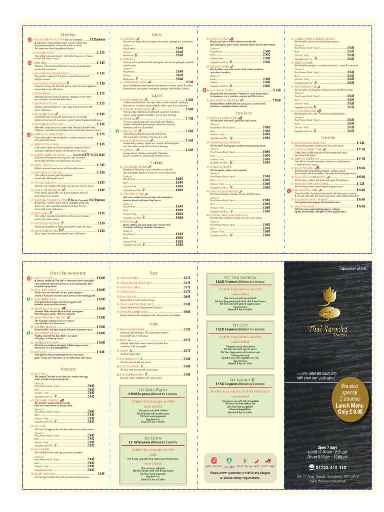 Sarocha Takeaway Menu | PDF | Thai Cuisine | Curry