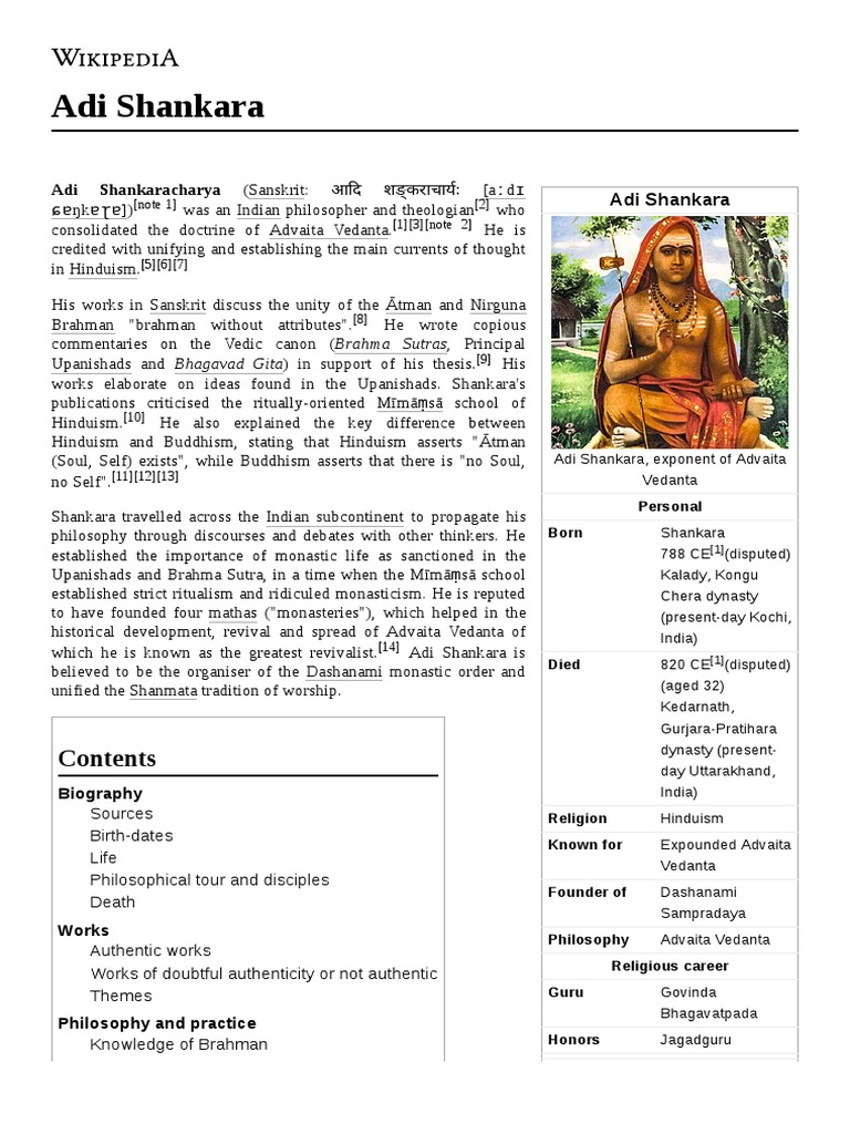 Adi Shankara | PDF | Advaita Vedanta | Vedanta
