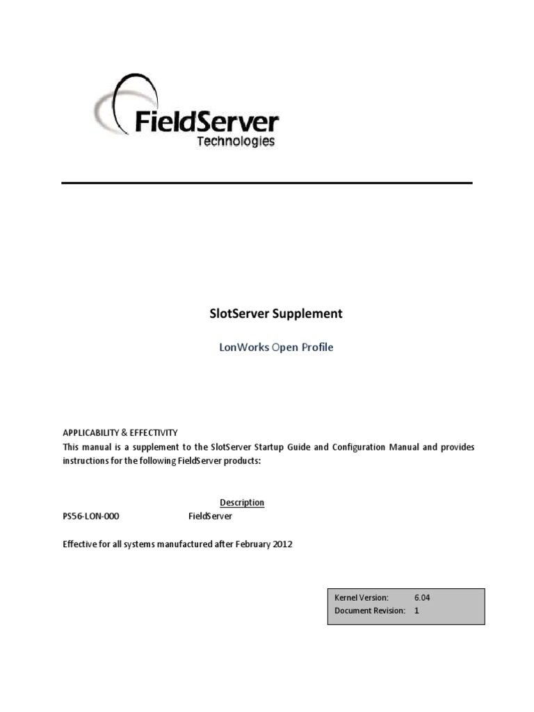 SlotServer Supplement-LonWorks Open Profile | PDF | Input/Output | Tag (Metadata)