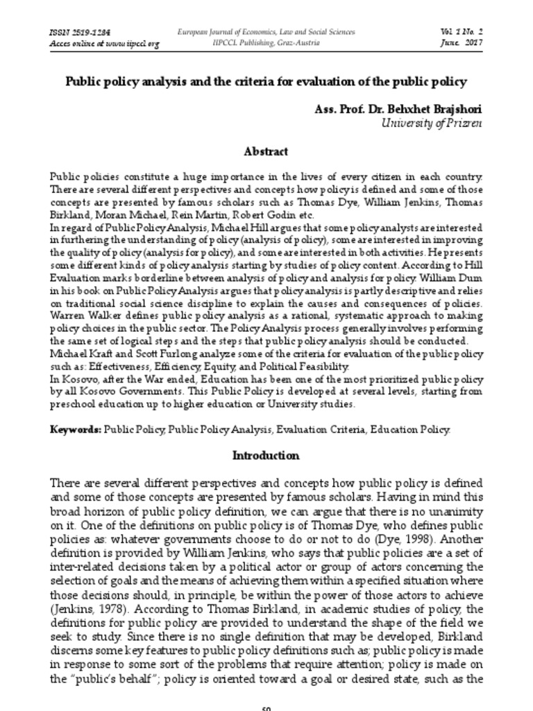 Analyzing Public Policy and Evaluation Criteria | PDF | Policy Analysis ...