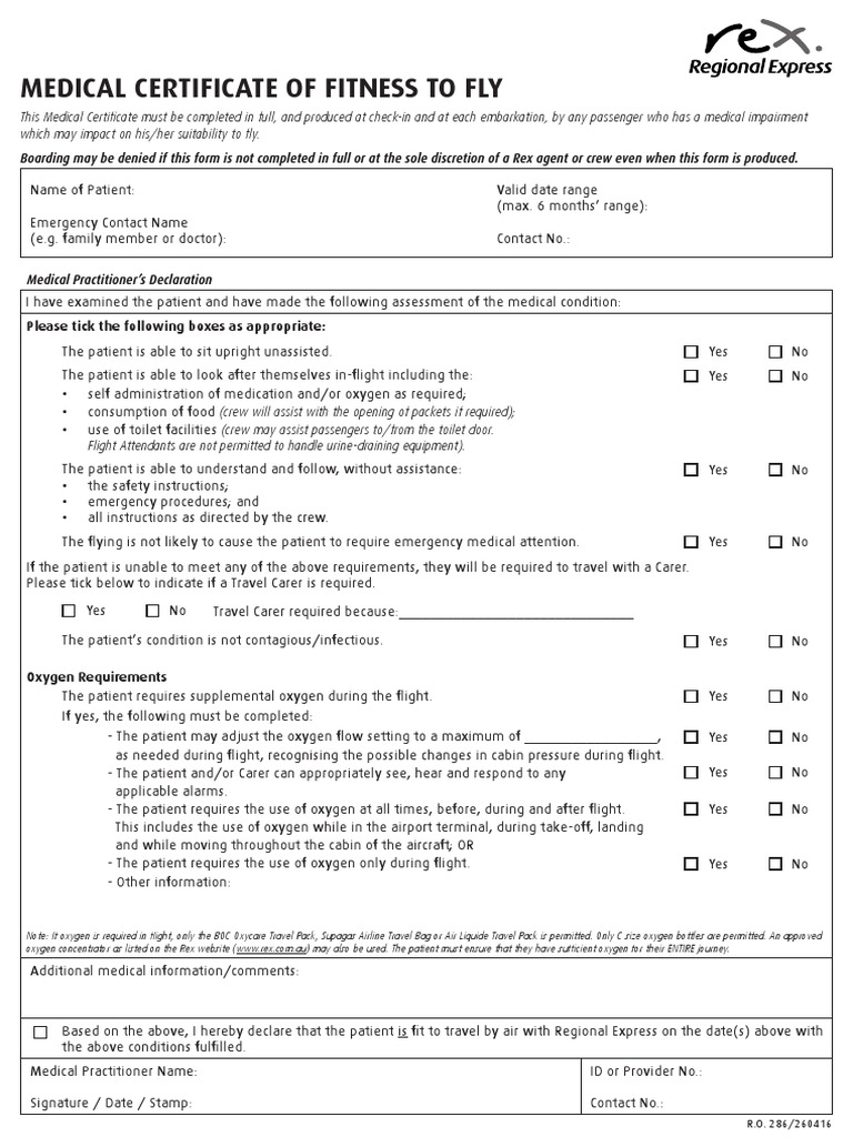 FIT TO FLY: MEDICAL CERTIFICATE FOR AIRLINE PASSENGERS REQUIRING ...