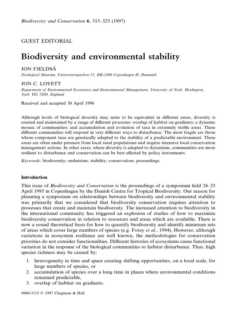 Biodiversity And Environmental Stability Pdf Biodiversity