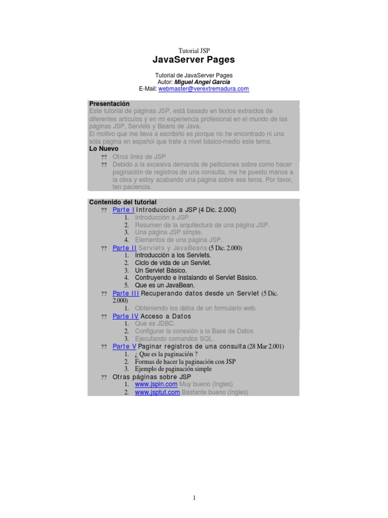Tutorial JSP PDF | PDF | Páginas del servidor Java | Servlet Java