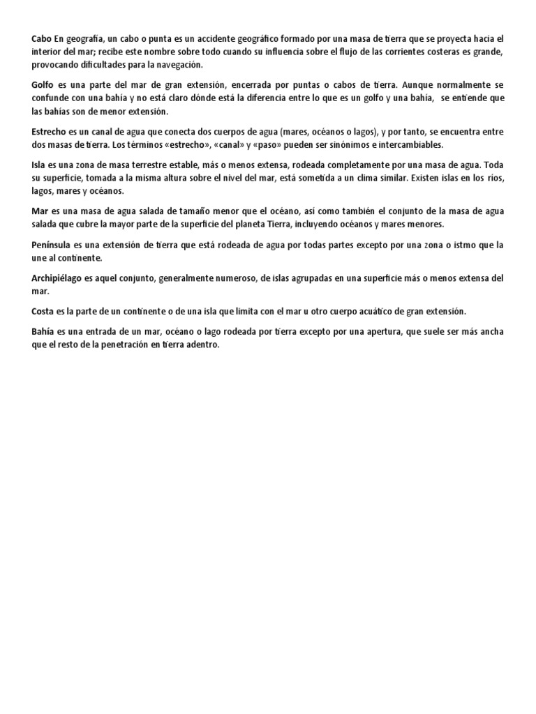 Definición de Cabo y Punta en Geografía | PDF